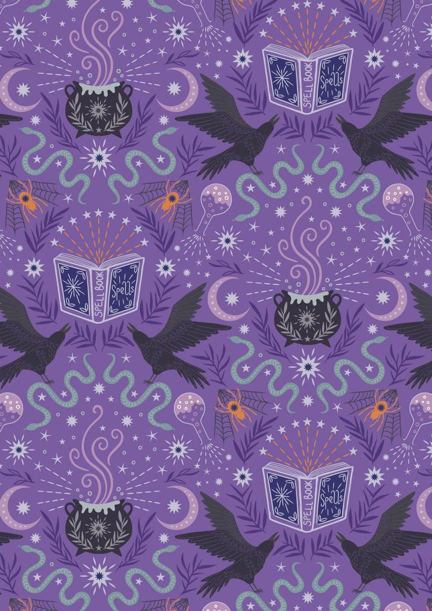 Cast a Spell-Potion Books, Ravens on Purple – Sew Downtown