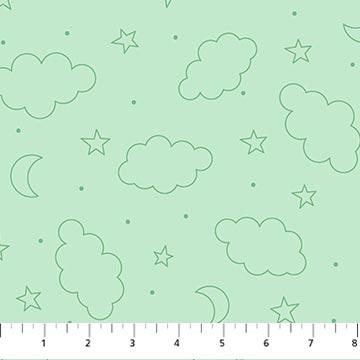 Dreamtime Minky - Green with Clouds, Moon and Stars – Sew Downtown